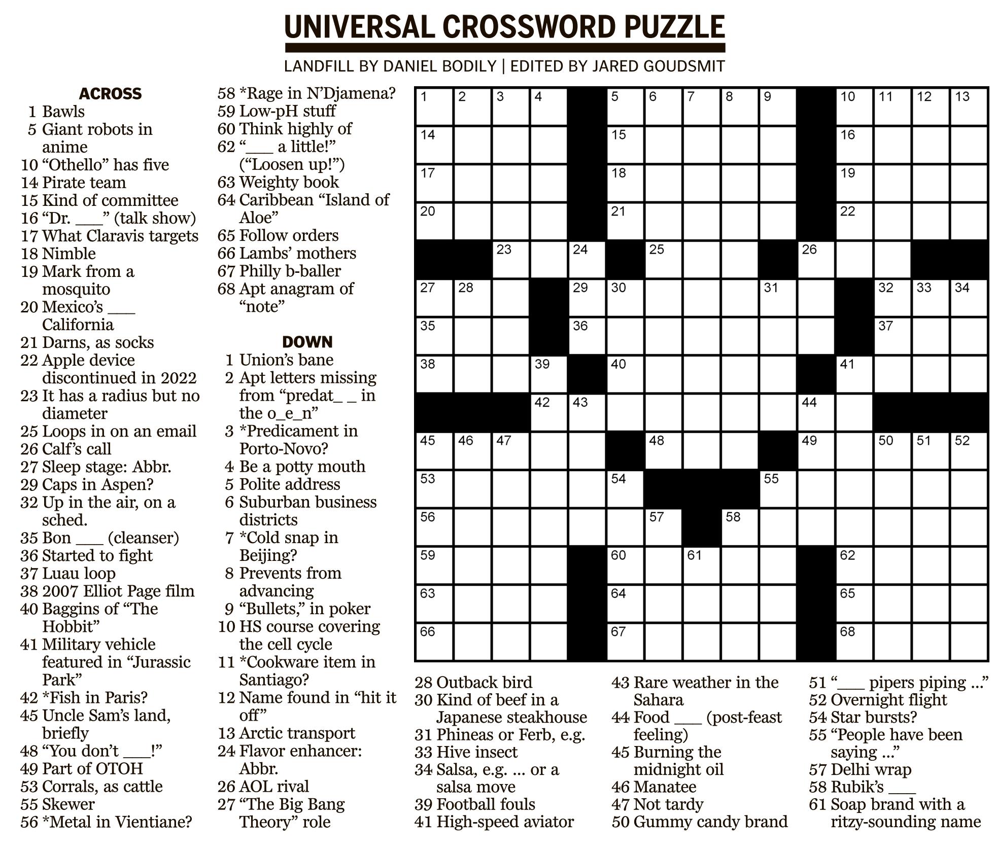 Universal Crossword Puzzles The Boston Globe