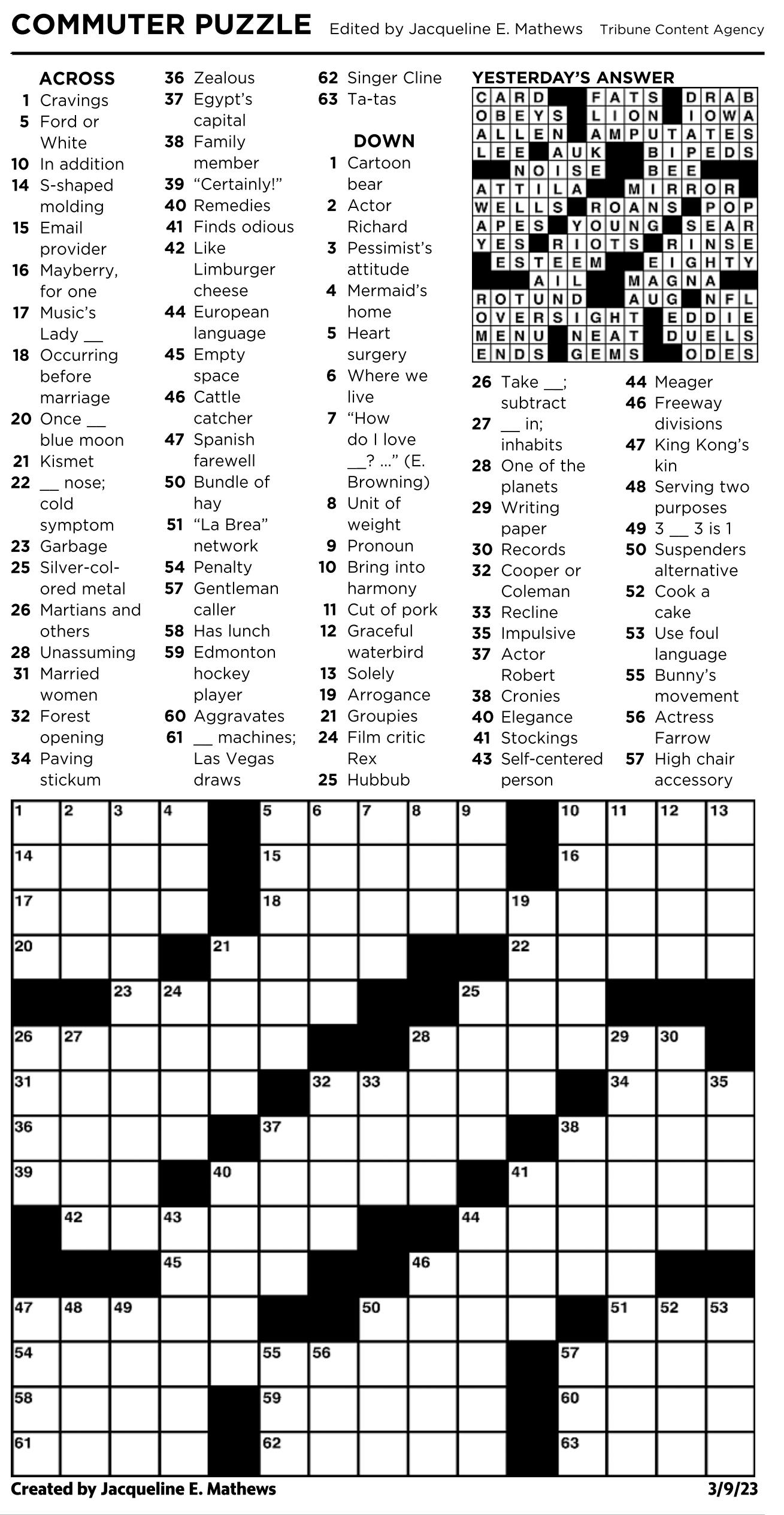 Commuter Daily Crossword - Puzzles
