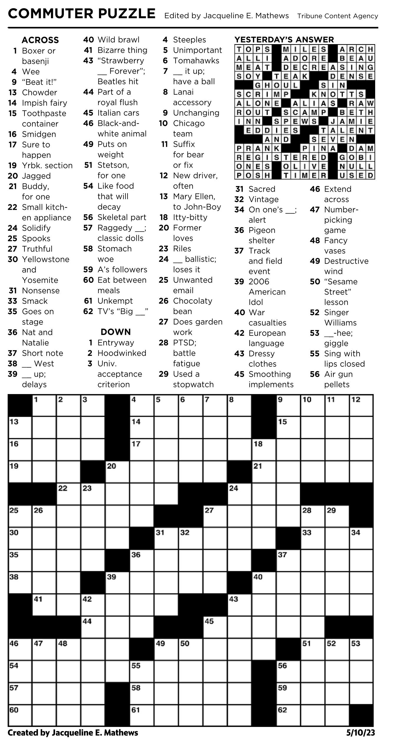 Commuter Daily Crossword - Puzzles