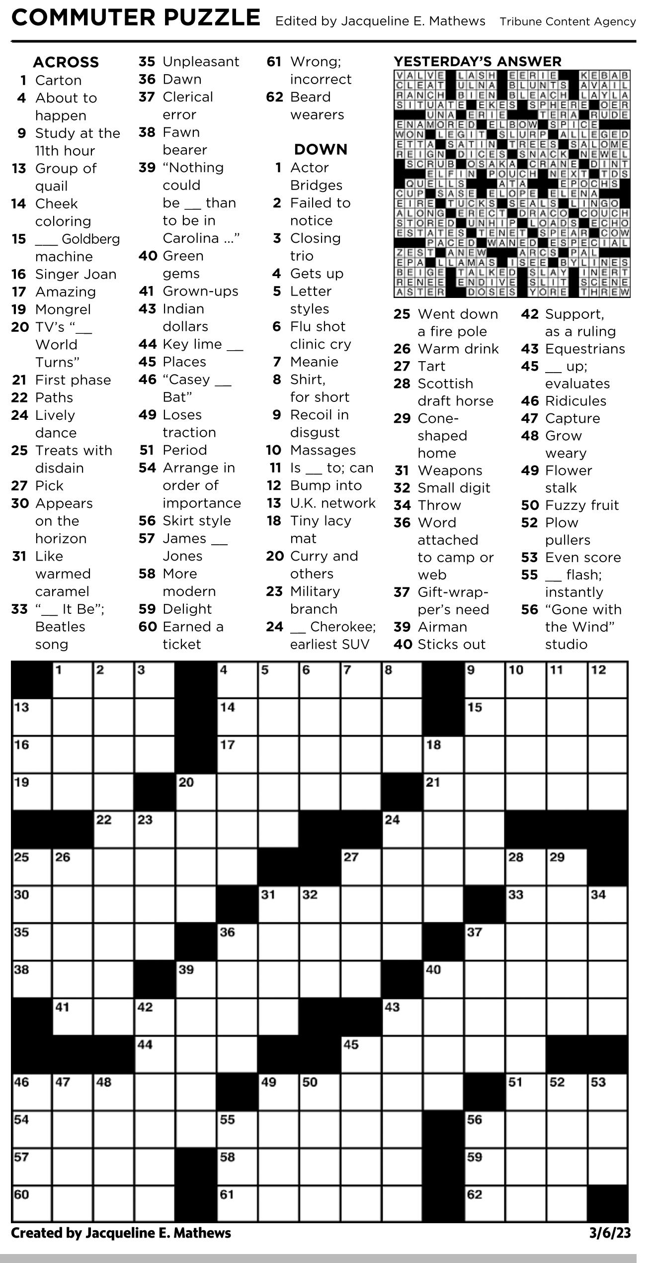 Commuter Daily Crossword - Puzzles