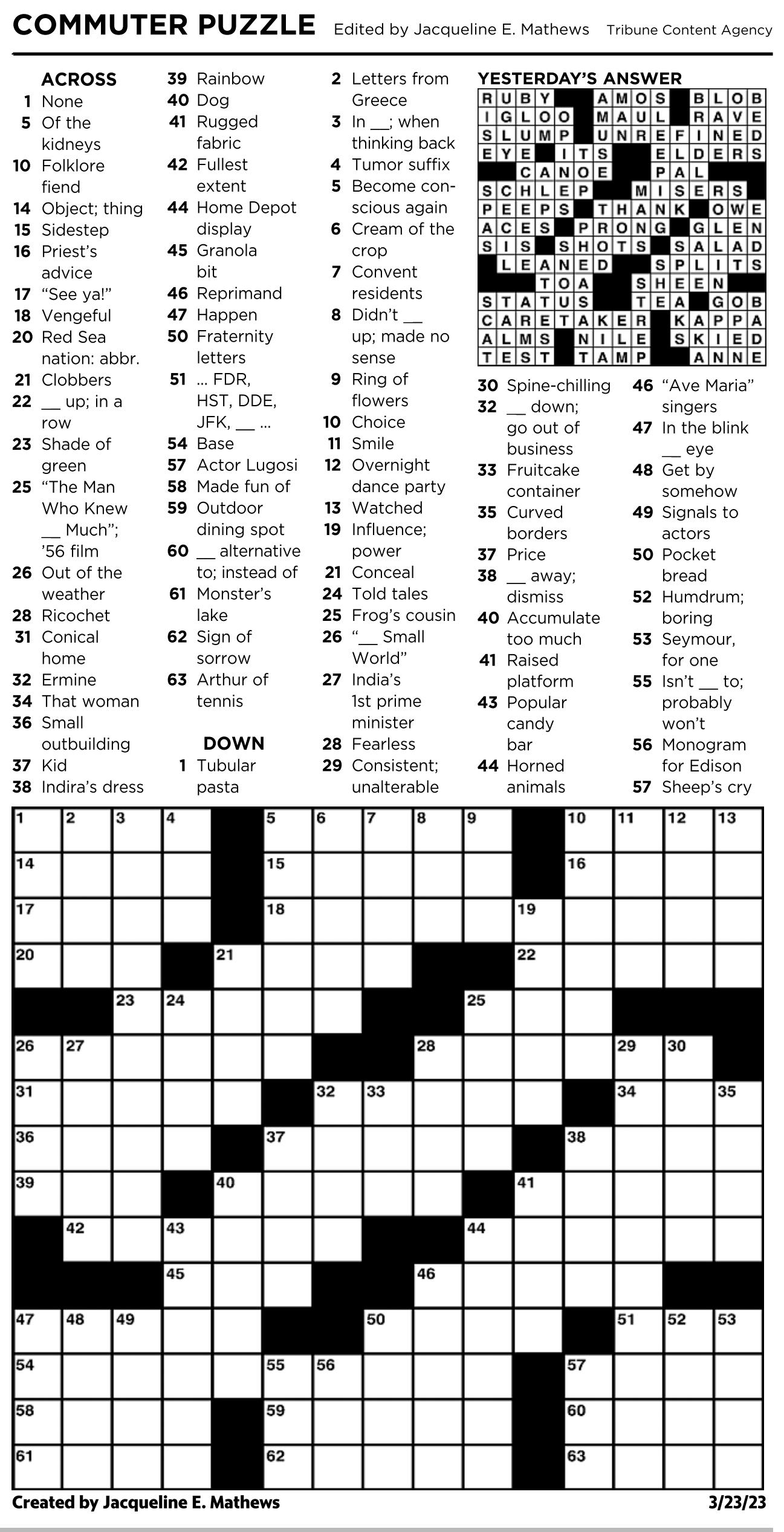 Commuter Daily Crossword - Puzzles