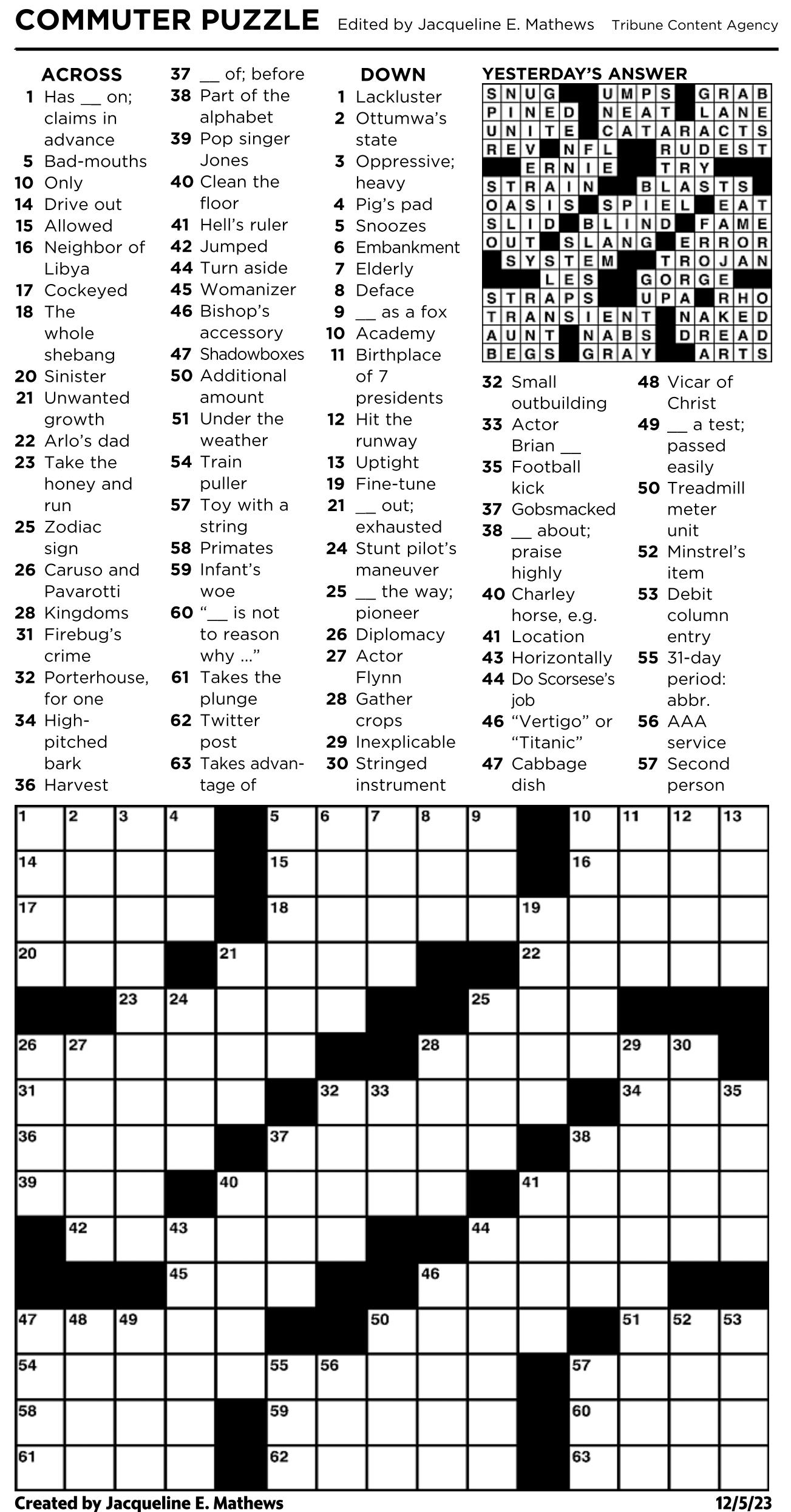 Commuter Daily Crossword - Puzzles