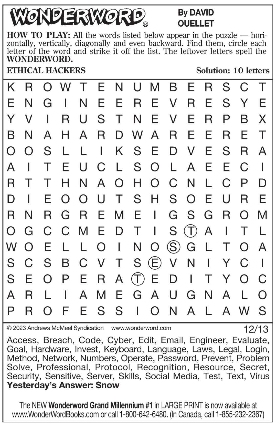 Wonderword - Puzzles - San Gabriel Valley Tribune