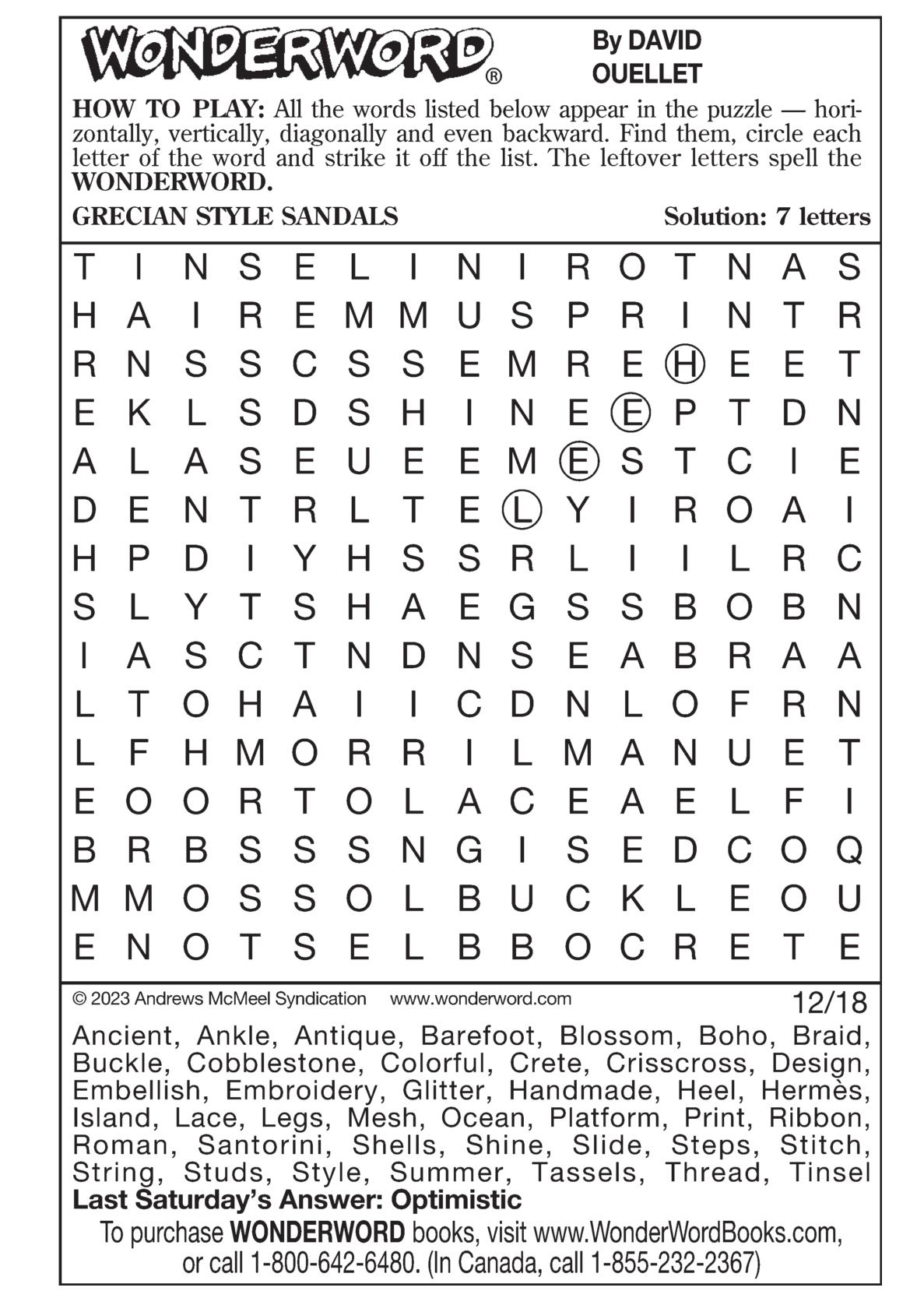 Wonderword - Puzzles - San Gabriel Valley Tribune